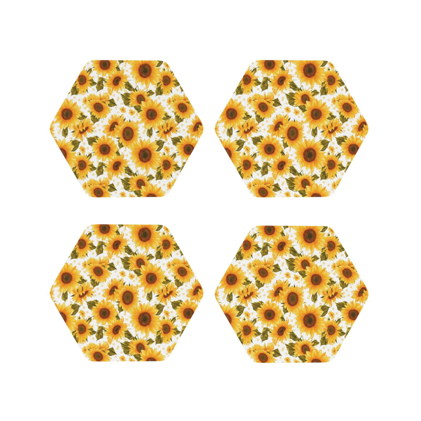 Zeuib Modern Elegant Sunflower Print Set of 4 Coasters for Drinks ...