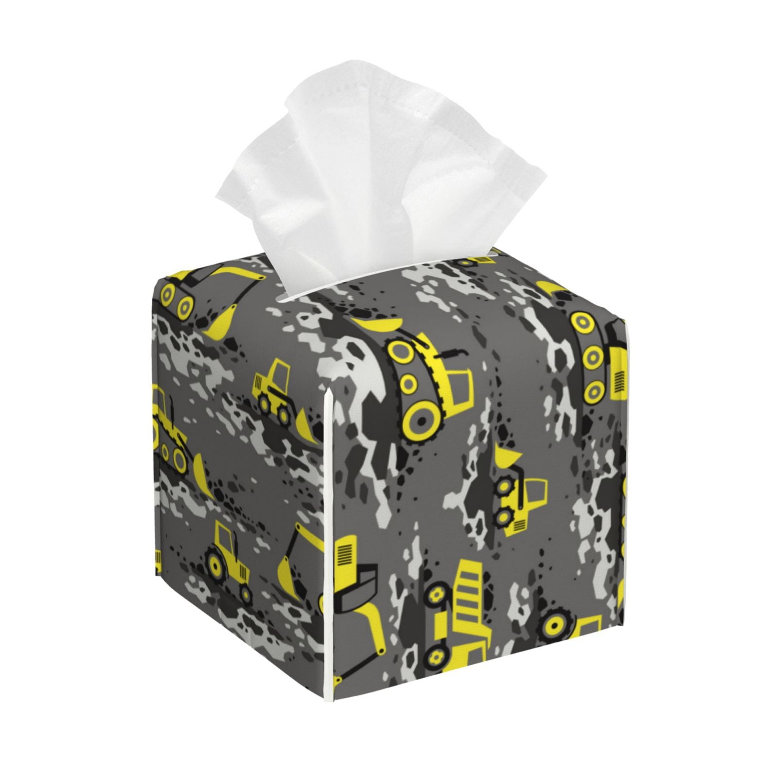 Zeuib Modern Yellow Excavator Print Tissue Box Cover,PU Leather Tissue ...