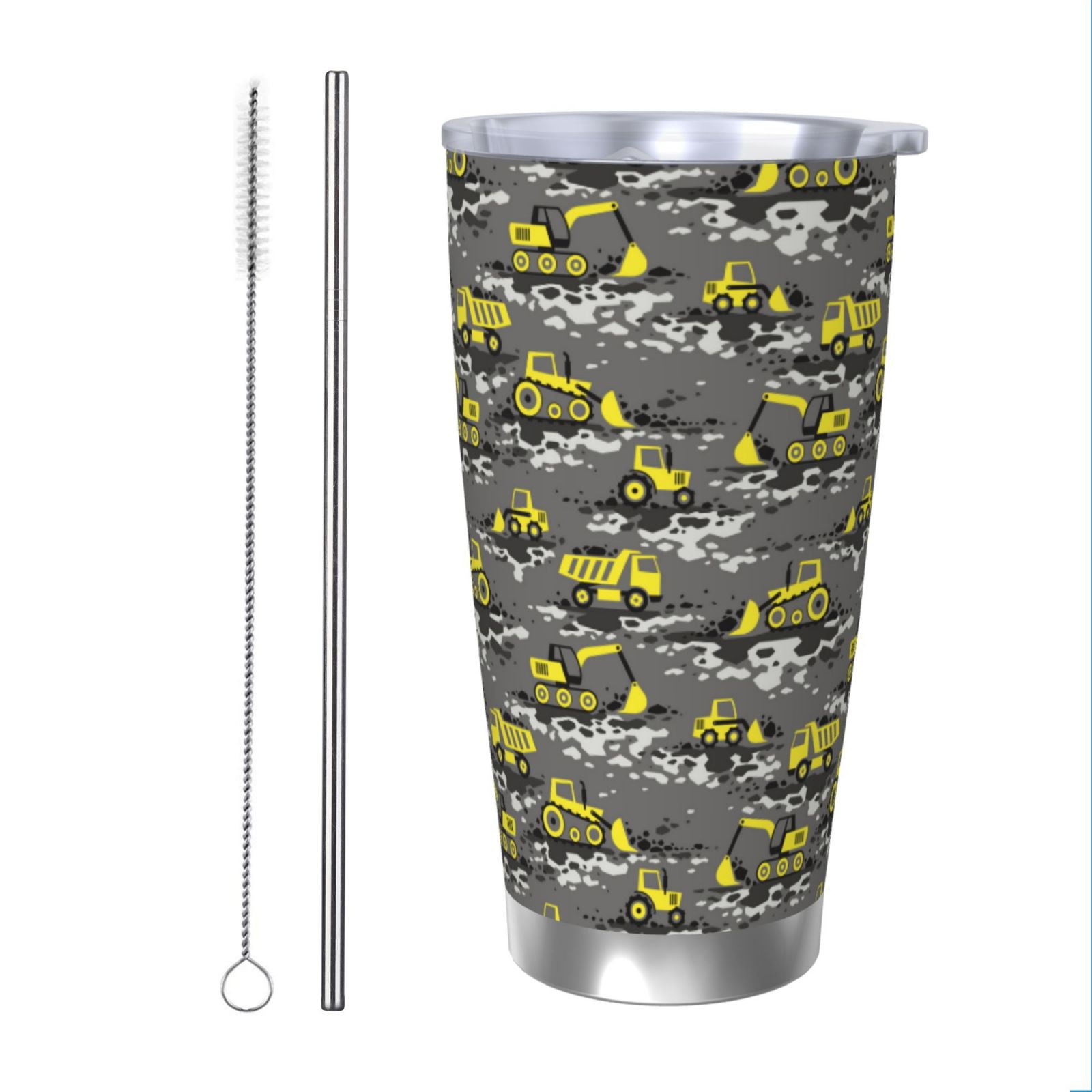 Zeuib Modern Yellow Excavator Printed 20oz Stainless Steel Insulated ...