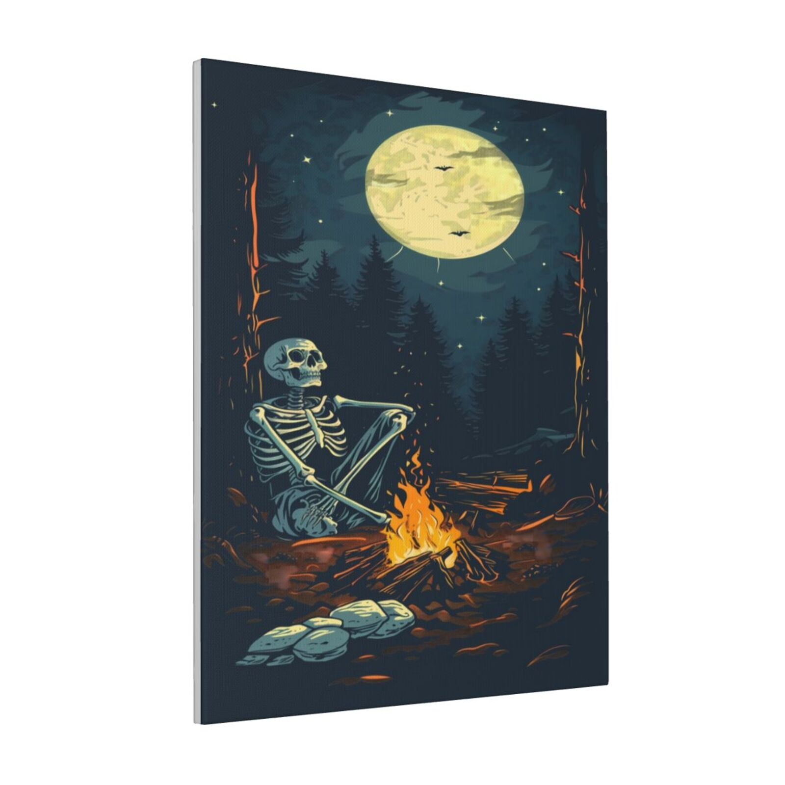 Zeuib Moonlit Skeleton Campfire Print Farmhouse Canvas Wall Art For Bedroom,Wall Decorations For ...