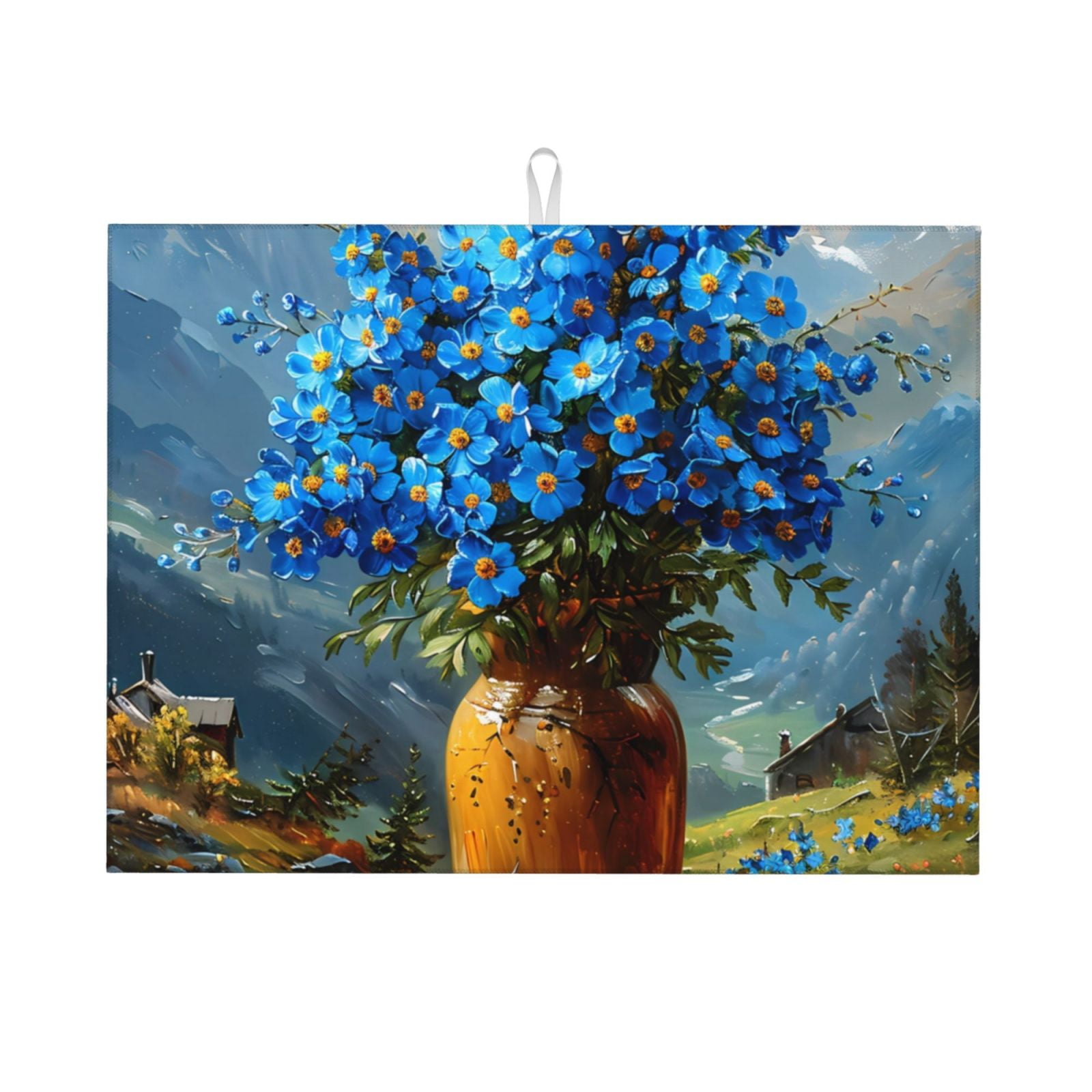 Zeuib Mountain Blue Flowers Vase Dish Drainer Kitchen Counter, Kitchen ...