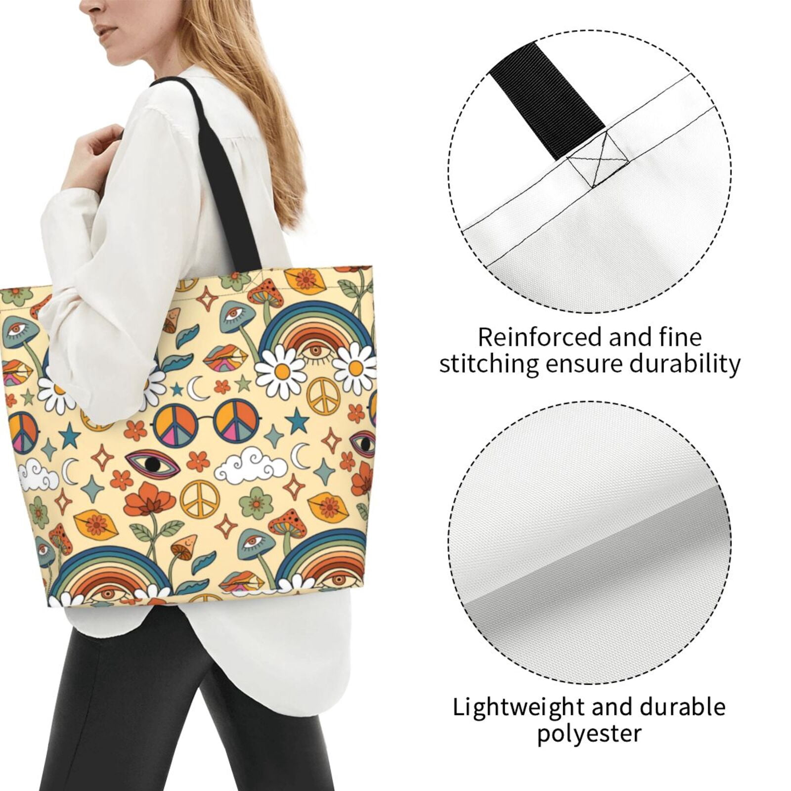 Zeuib Mushrooms And Rainbows Peace Print Laptop Tote Bag for Women,Work ...