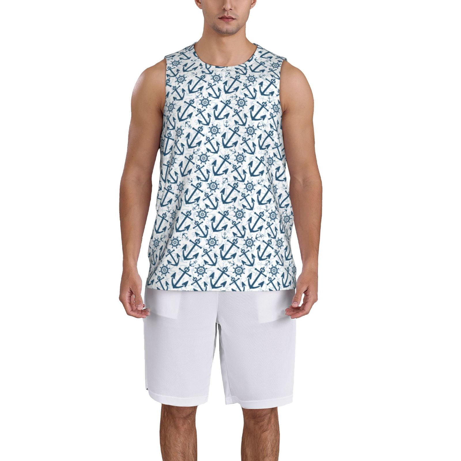 Zeuib Nautical Theme Anchors Jersey Shirt for Men,Mesh Athletic ...
