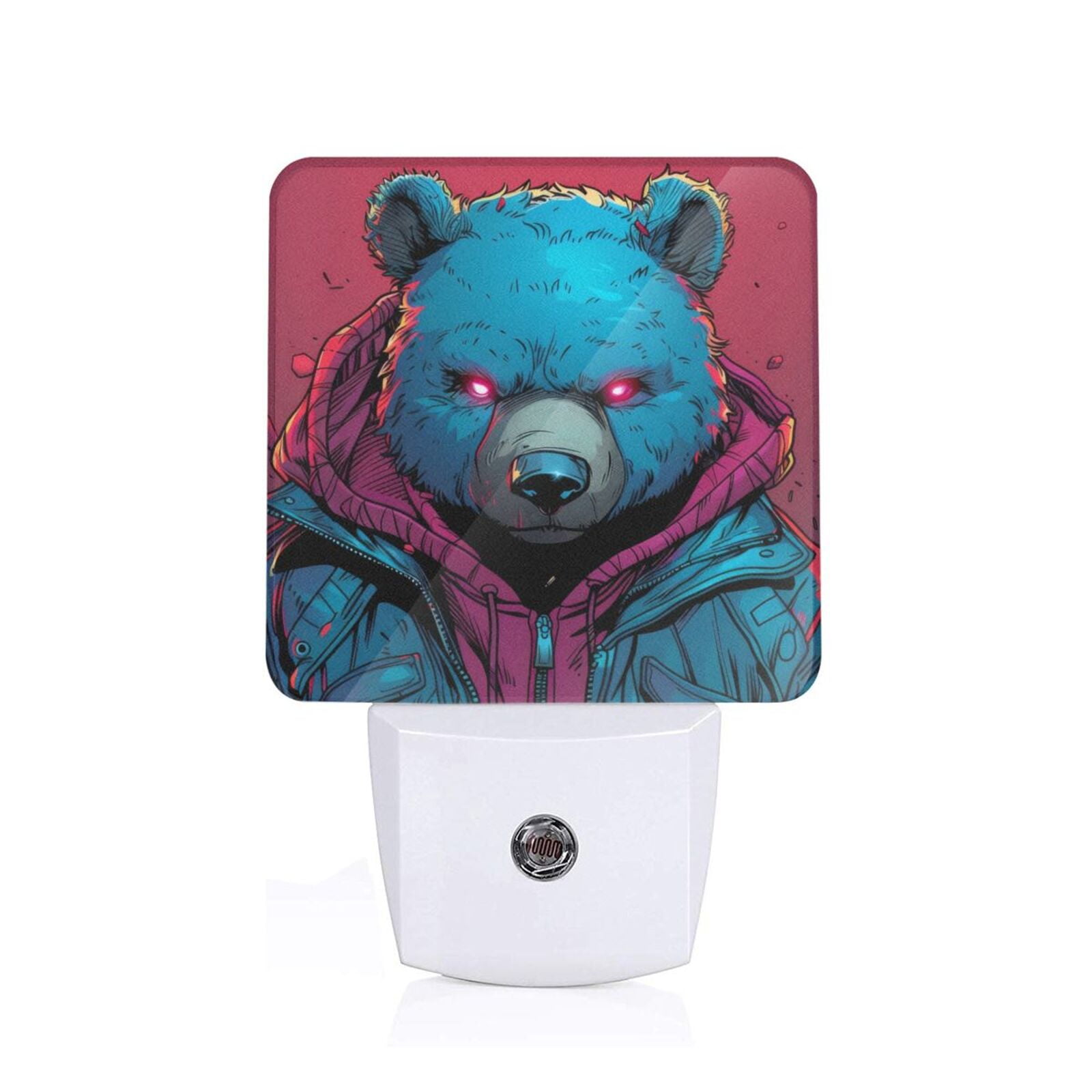 Zeuib Neon Cyberpunk Blue Bear LED Night Light,Plug in Night Light with ...