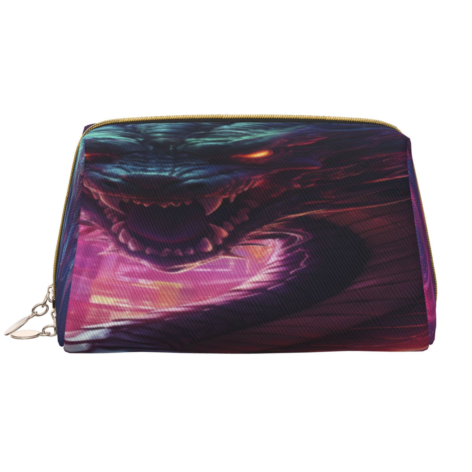 Zeuib Neon Futuristic Dragon Printed Leather Makeup Bag,Cosmetic Pouch ...