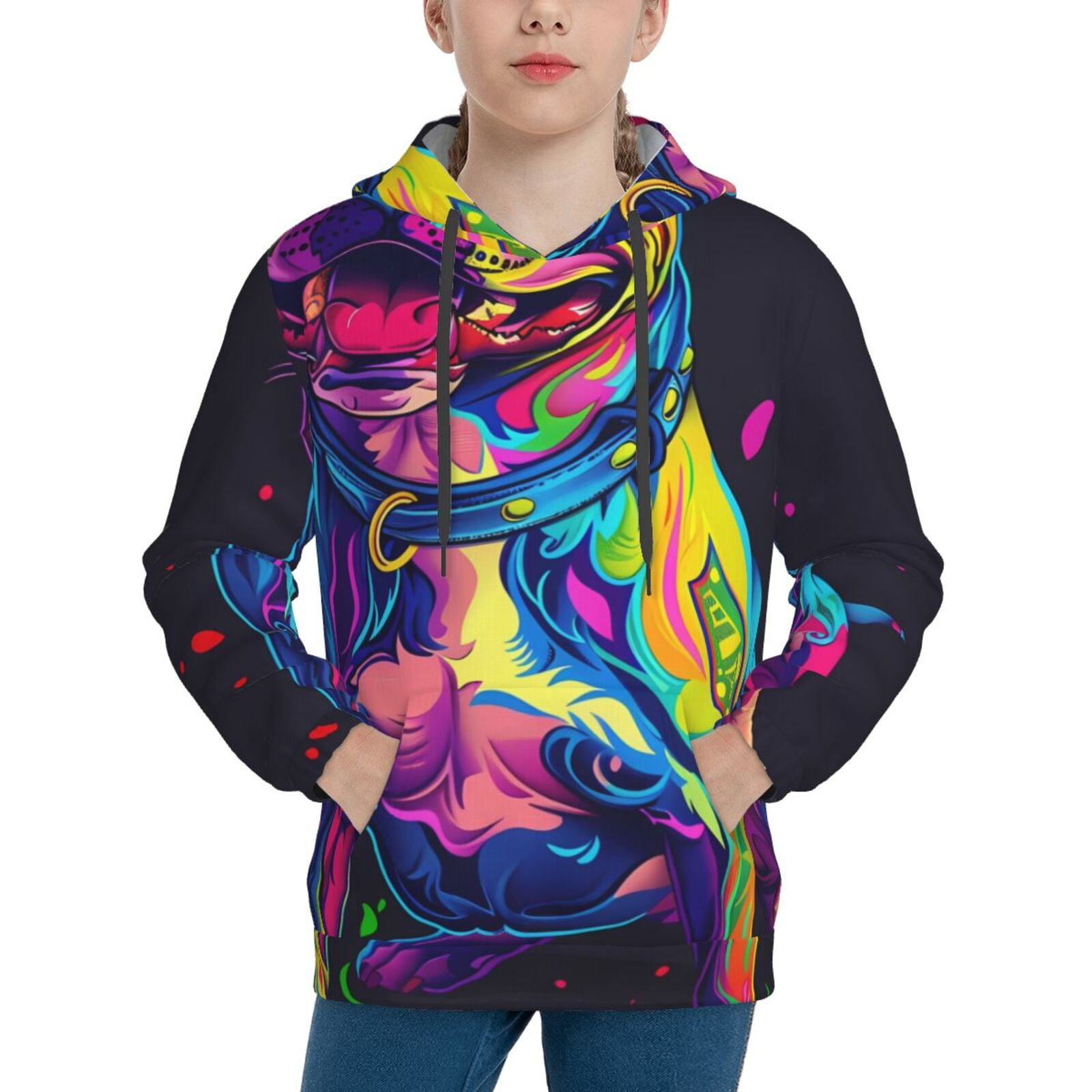 Zufioo Neon Pop Art Pitbull Design Hoodies For Boys and Girls,Oversized ...