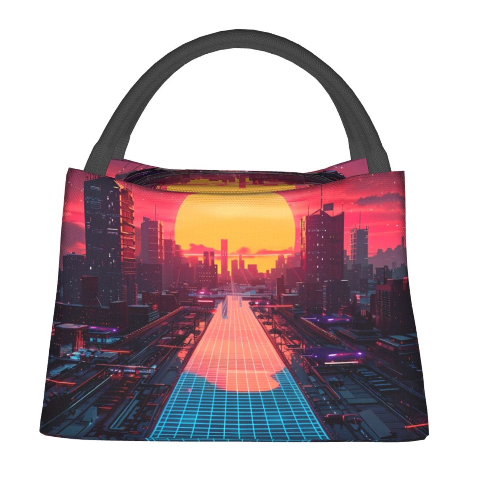 Zeuib Neon Sunset Cyberpunk Cityscape Lunch Bag,Collapsible Cooler Bag ...
