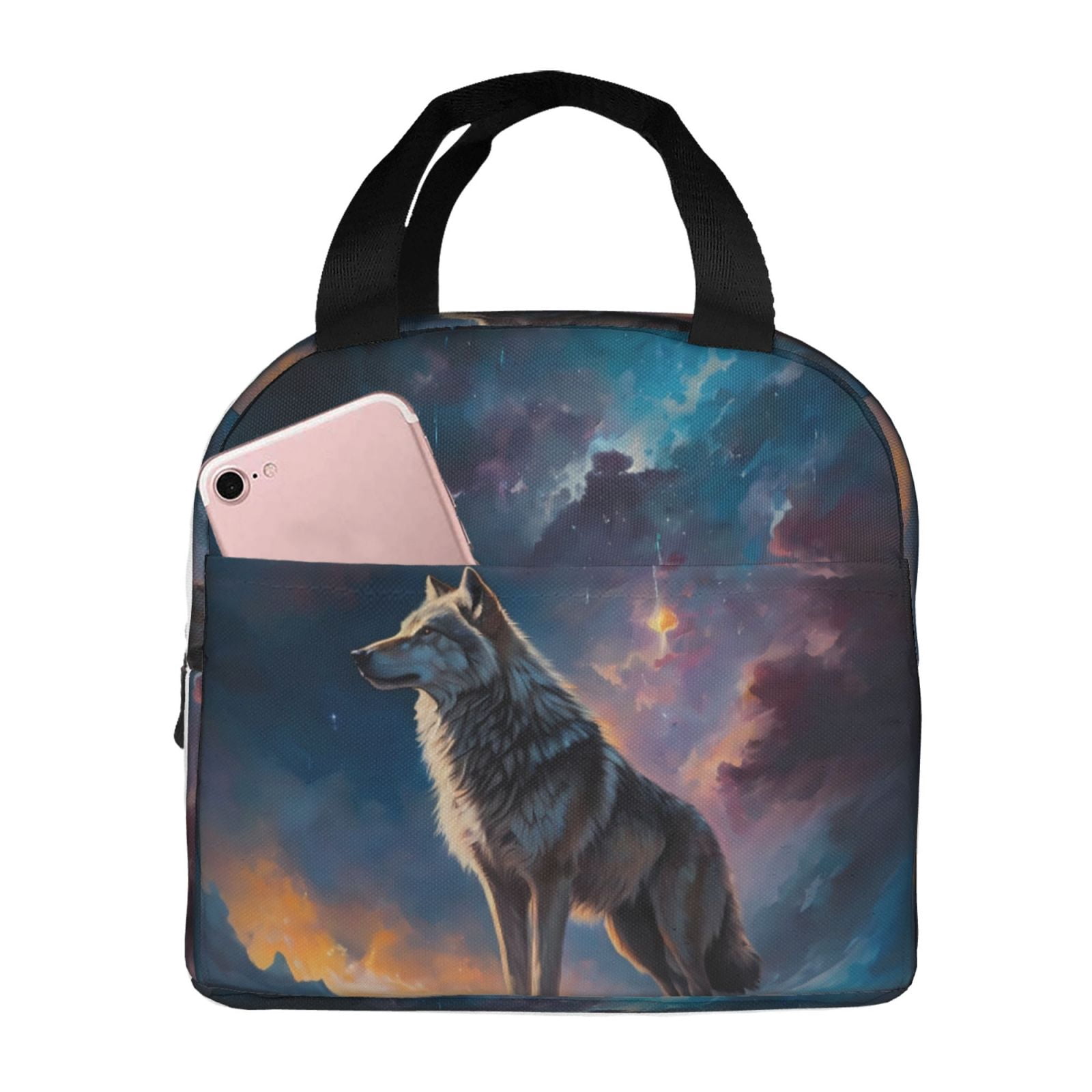 Zeuib Night Sky Wolf Insulated Lunch Bag - Waterproof Oxford Cloth ...