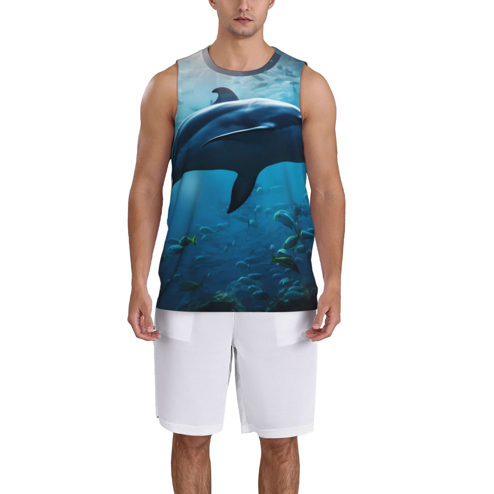 Zeuib Ocean Dolphin Fish School Jersey Shirt for Men,Mesh Athletic ...