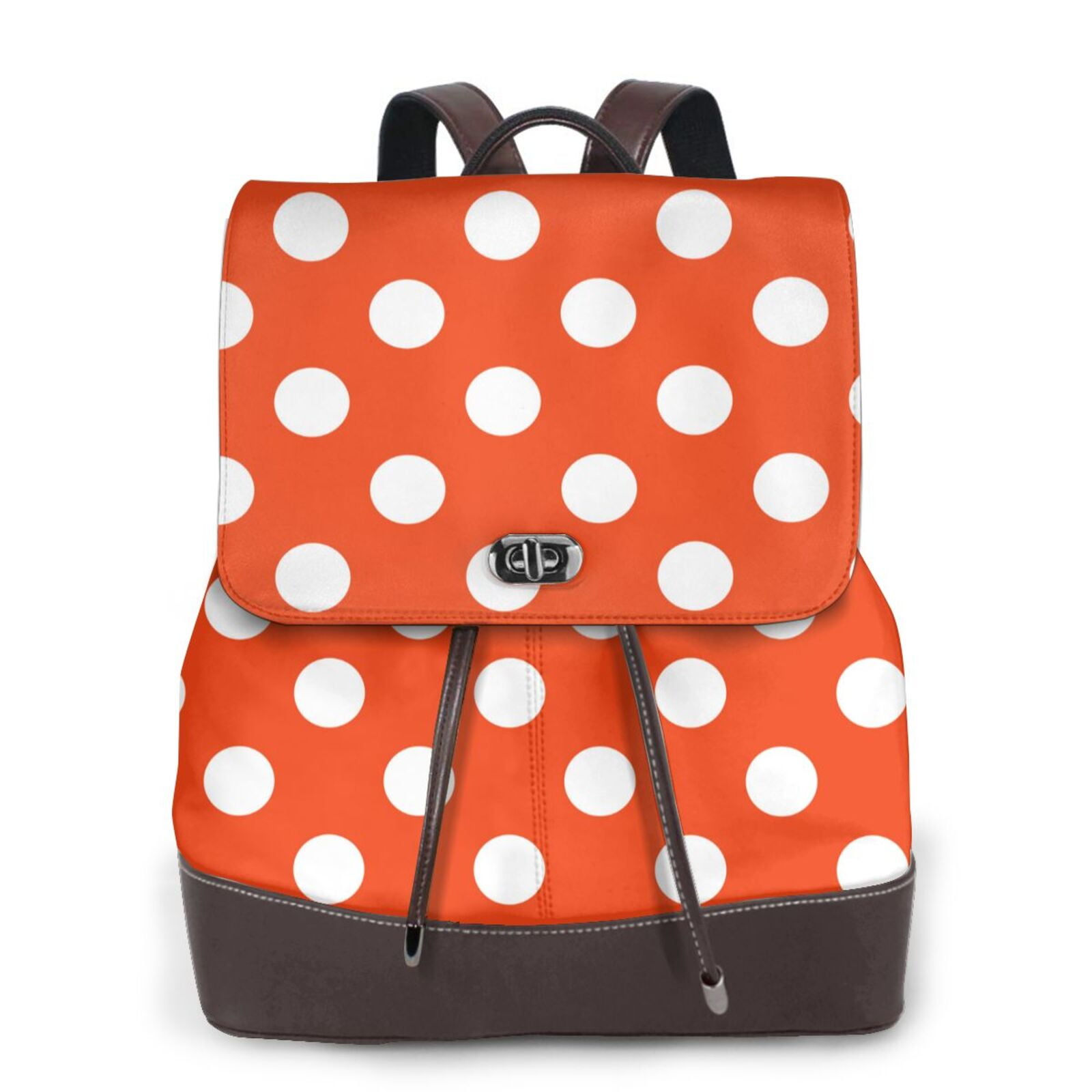 Zeuib Orange And White Polka Dot1 Print Leather Backpack for Women ...