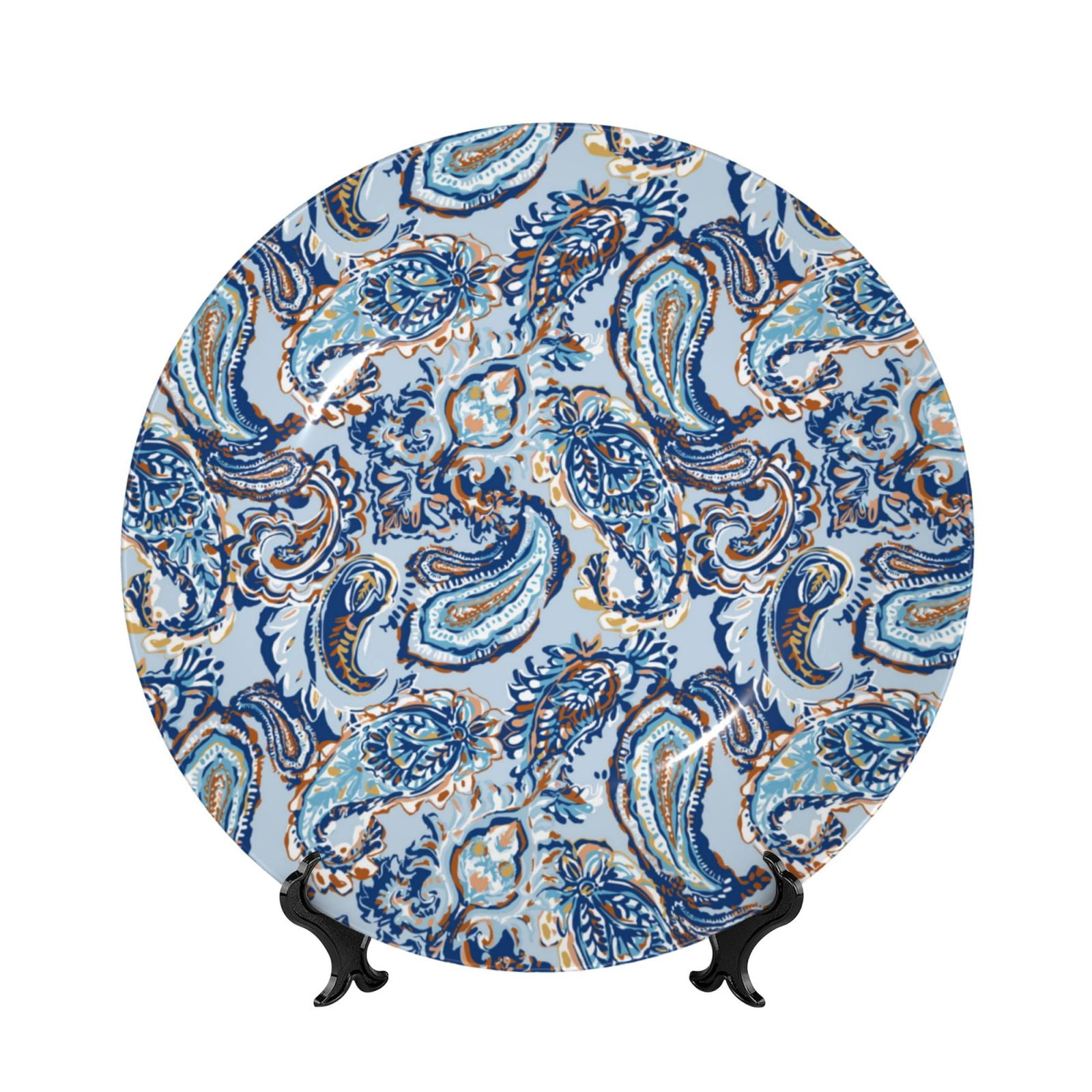 Zeuib Paisley Floral Branches Print Decorative Plate for Display, Bone ...