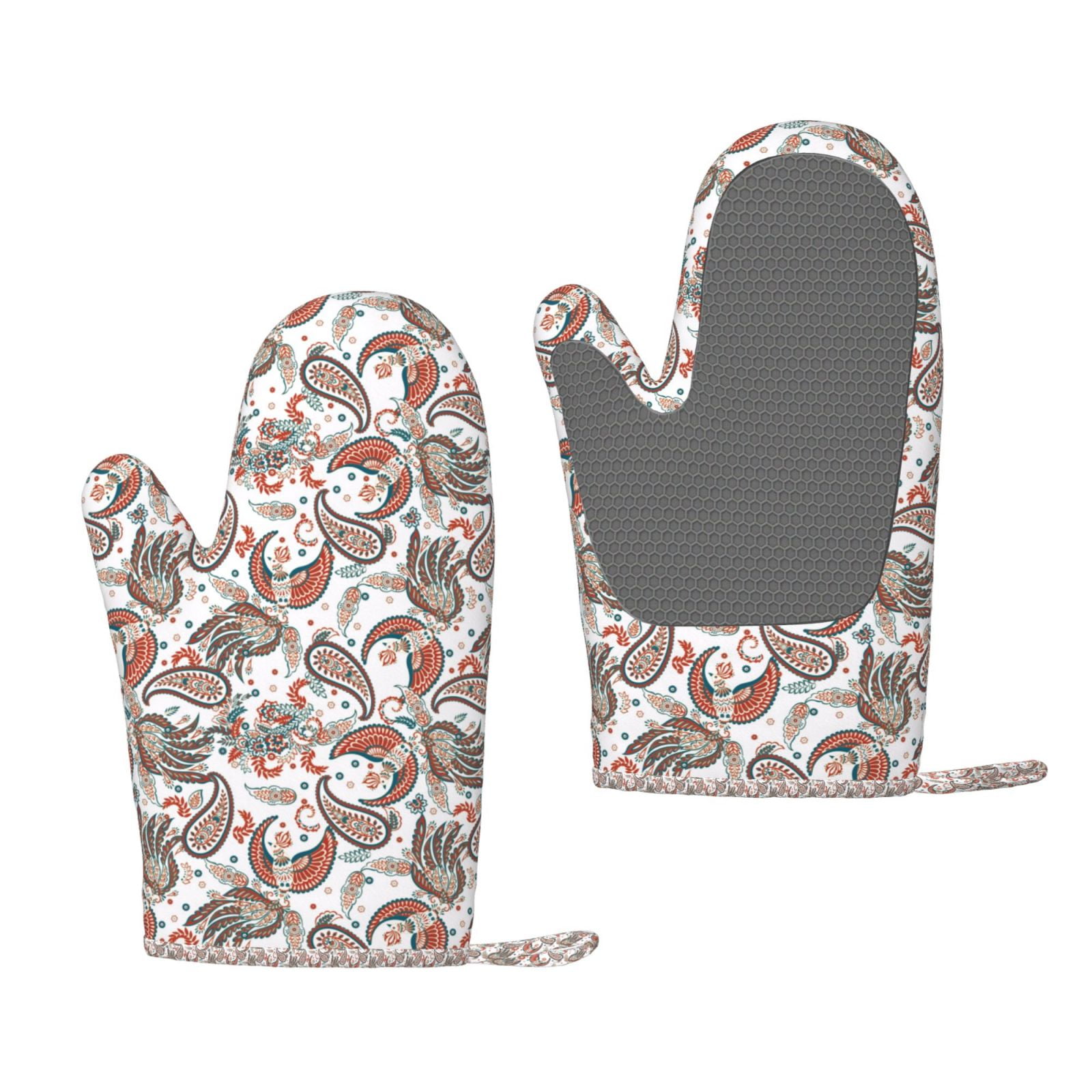 Zeuib Paisley Floral Print Oven Mitts, Oven Gloves with Non-Slip ...