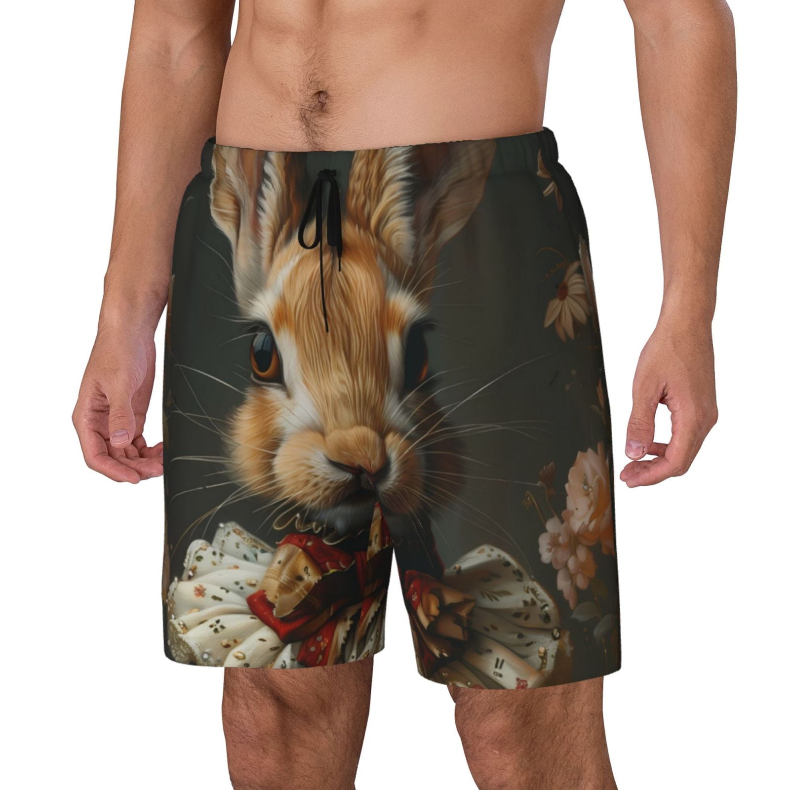 Zeuib Palatial Style Flower Rabbit Print Swimming Trunks for Men Boys ...