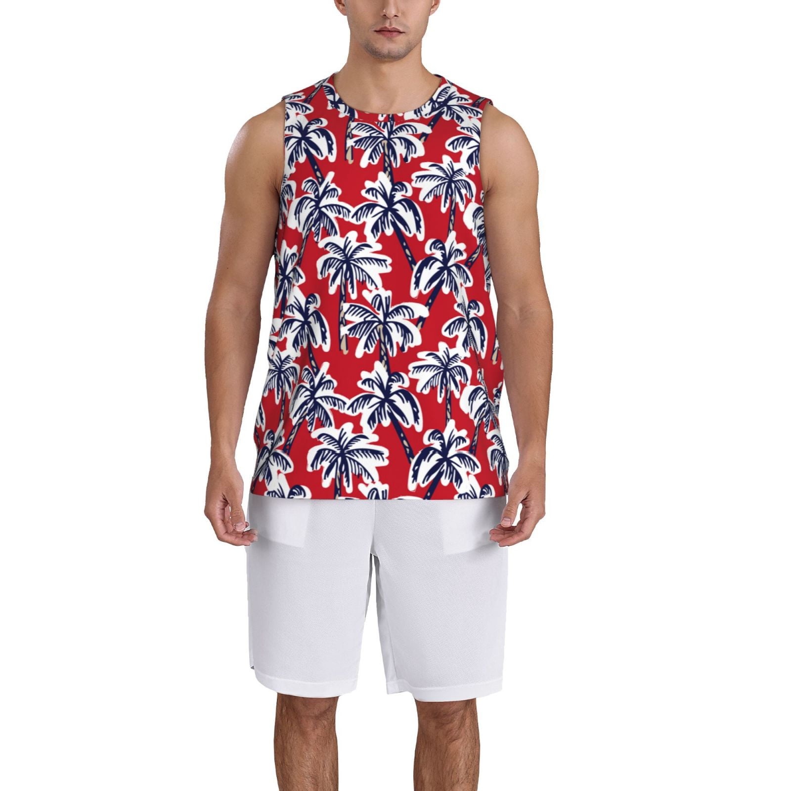Zeuib Palm Tree Pattern on Red Jersey Shirt for Men,Mesh Athletic ...