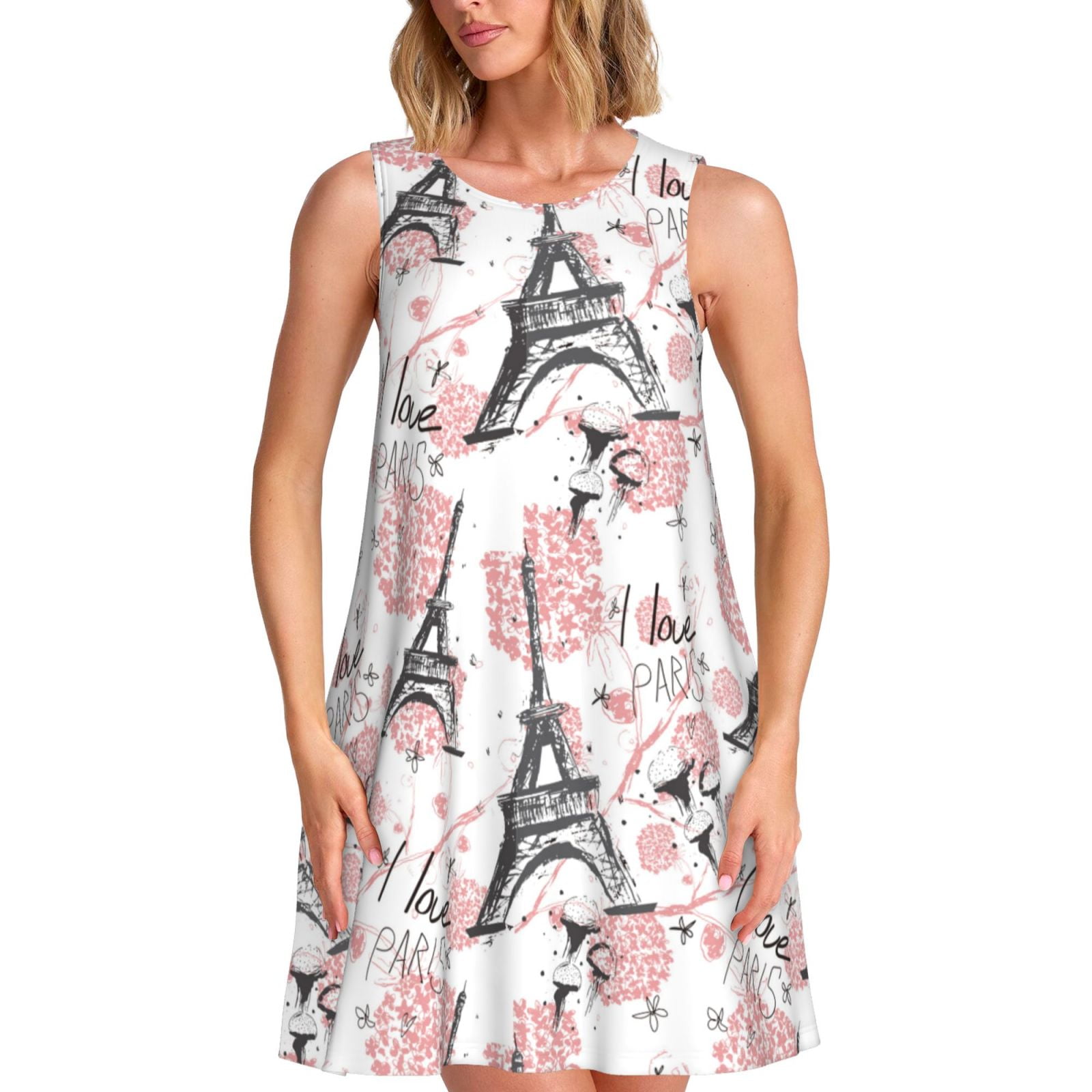 Zeuib Paris Print Women's Sleeveless Dress,Beach Casual Summer Dresses ...