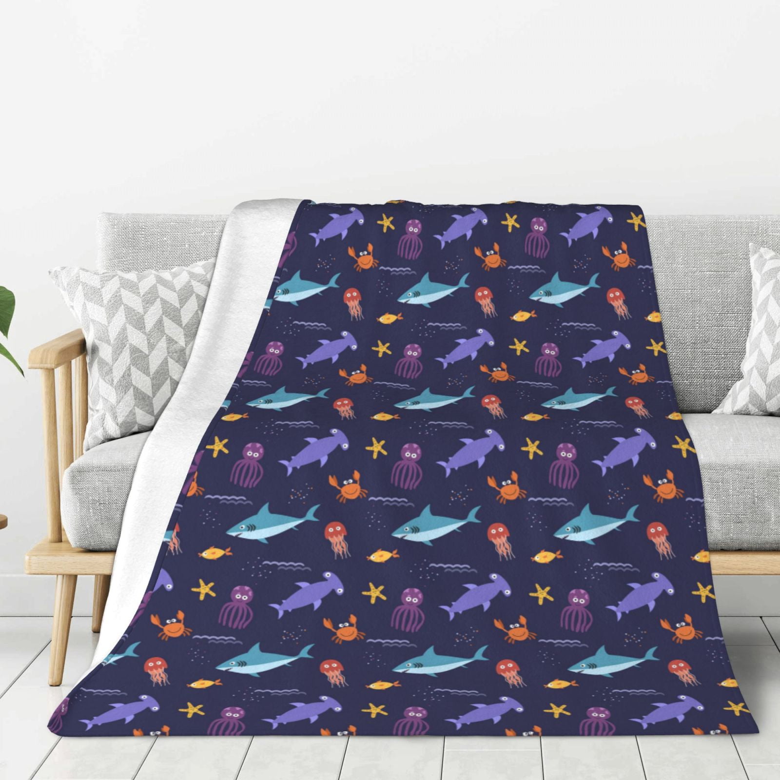 Zeuib Party Shark Cute Print Fleece Throw Blanket,Plush Fluffy Large ...