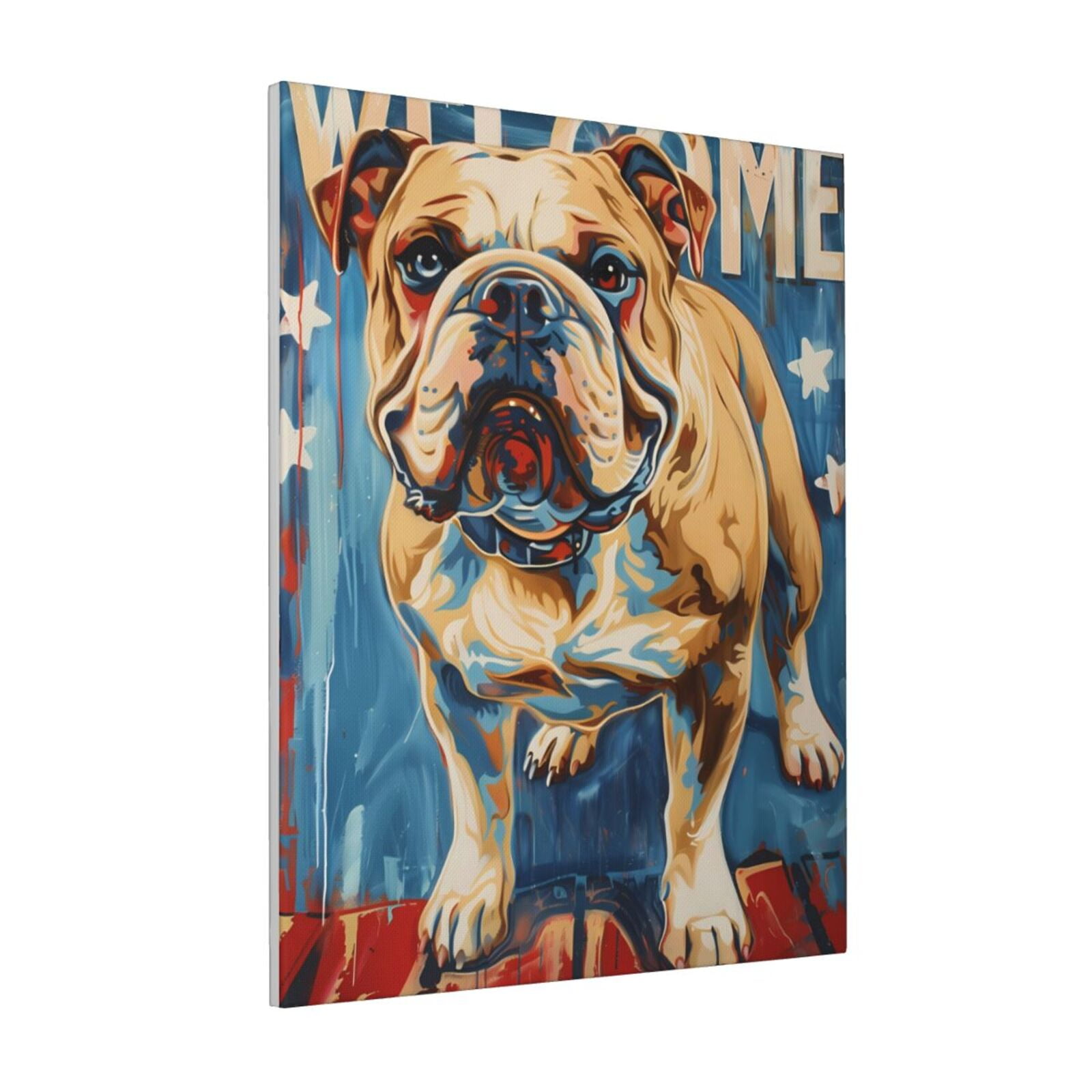 Zeuib Patriotic Bulldog Welcome Print Farmhouse Canvas Wall Art For ...