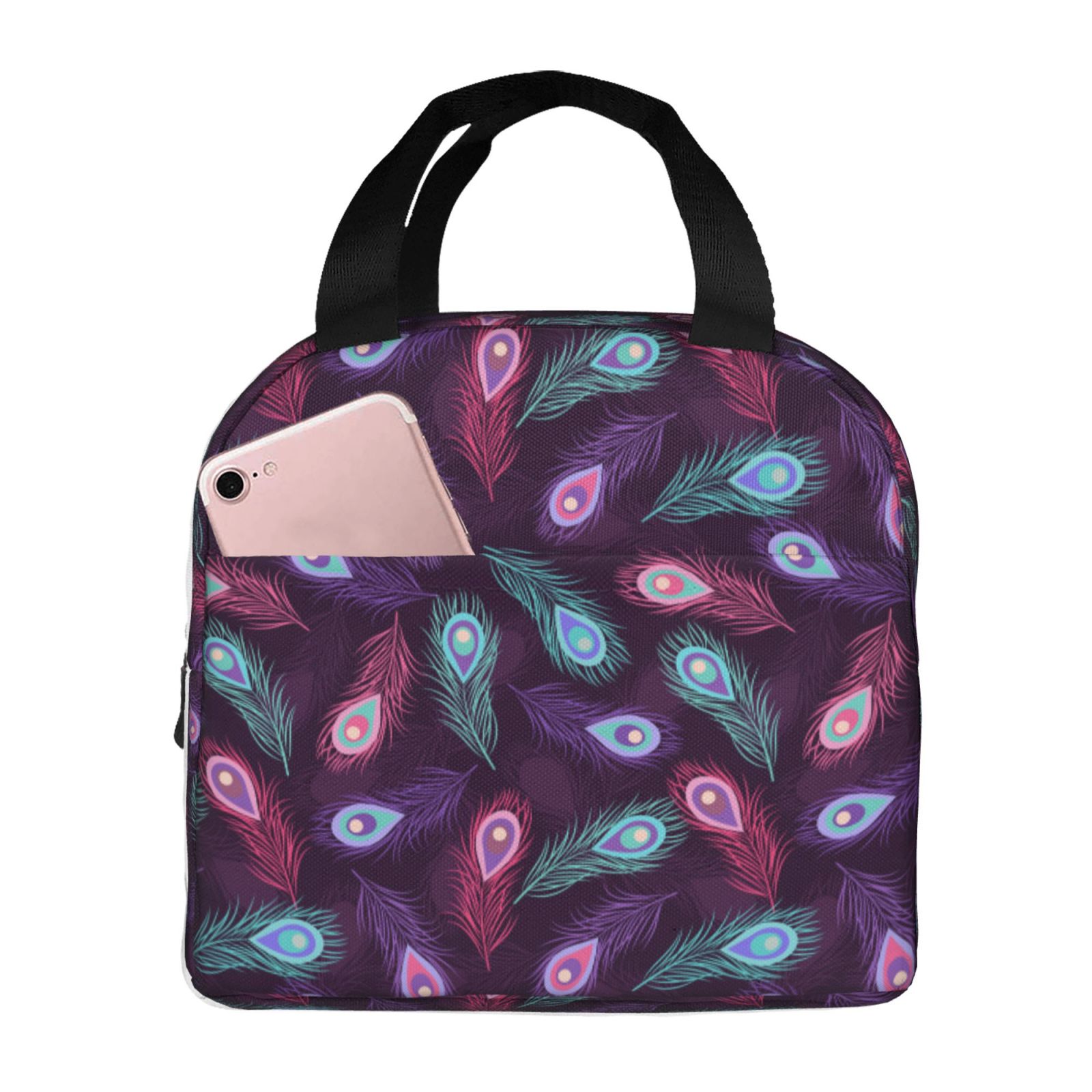 Zeuib Peacock Feathers3 Insulated Lunch Bag for Men & Women, Reusable ...