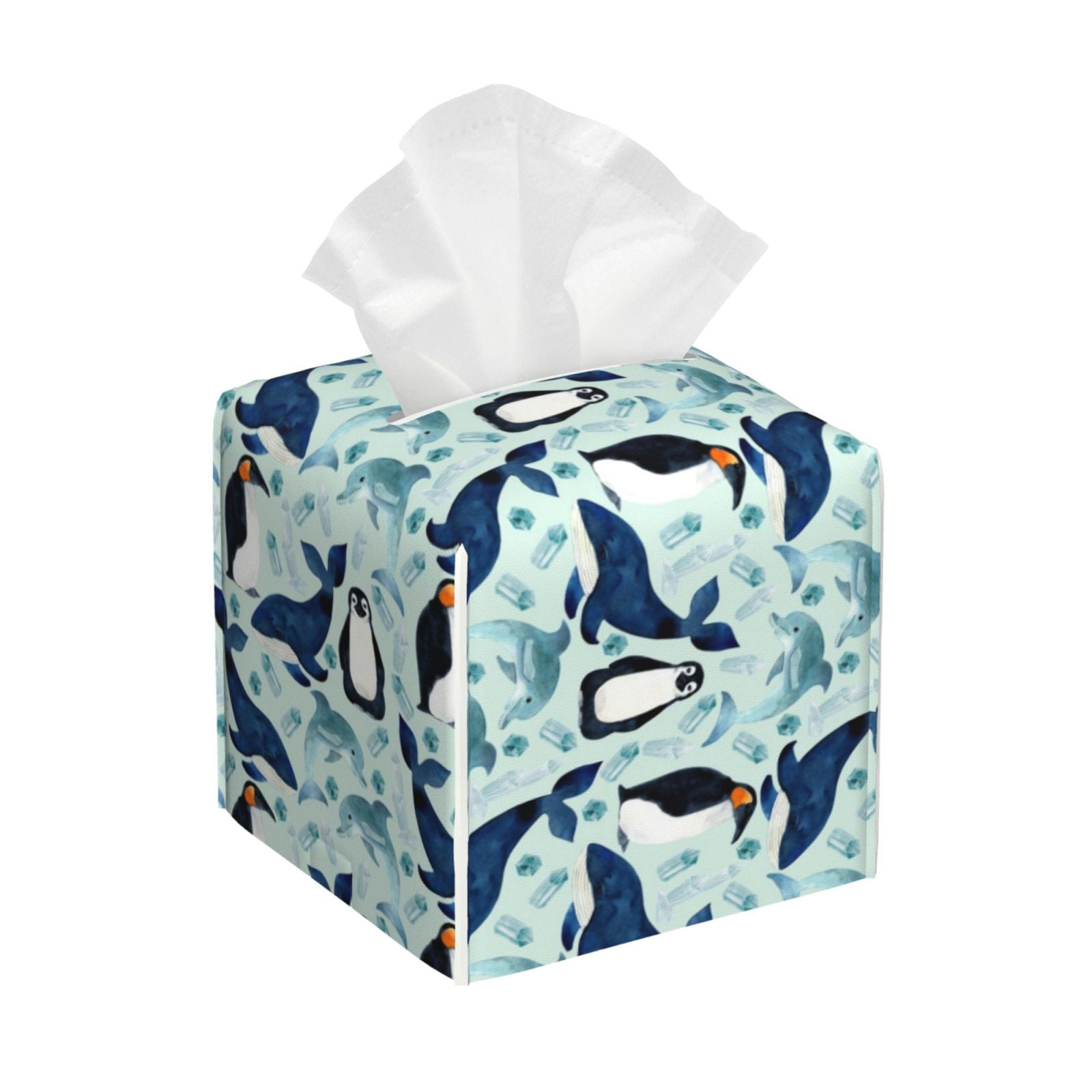 Zeuib Penguins Whales Print Tissue Box Cover,PU Leather Tissue Holder ...