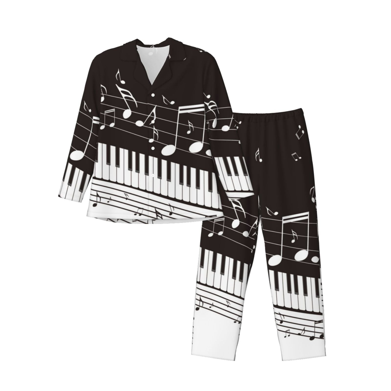 Zeuib Piano Keys With Musical Notes Print Men's Long-Sleeved Pajama Set ...