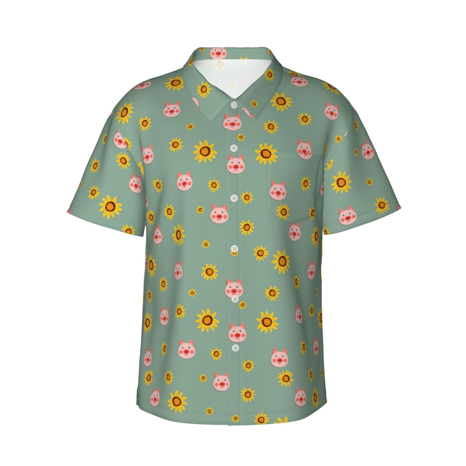 Zeuib Pig Face With Sunflower Print Men's Hawaiian Shirts,Button Down ...