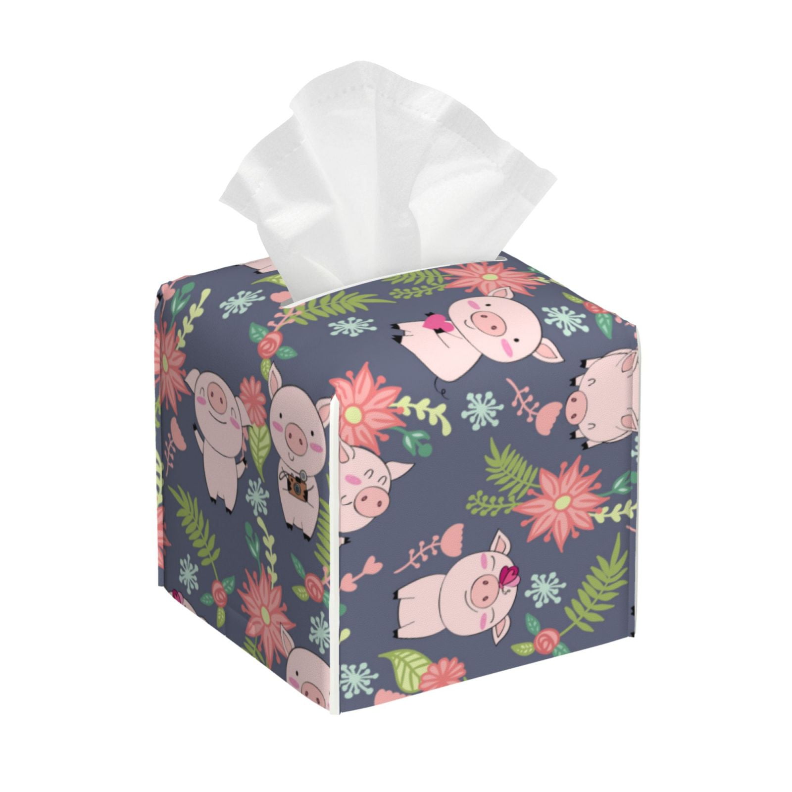 Zeuib Pigs 1 Print Tissue Box Cover,PU Leather Tissue Holder,Square ...