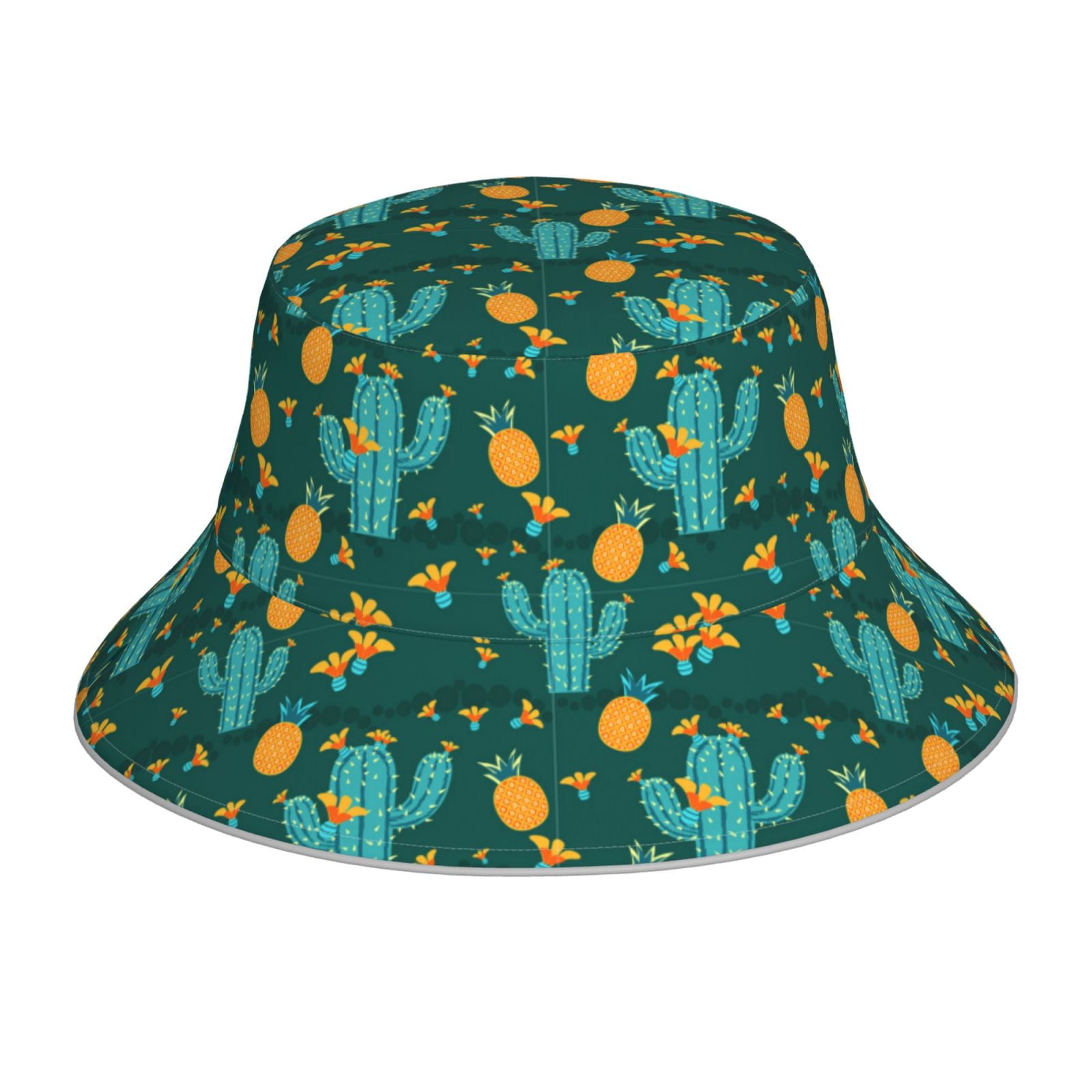 Zeuib Pineapple And Cactus Reflective Bucket Hat, UV Protection, Wide ...