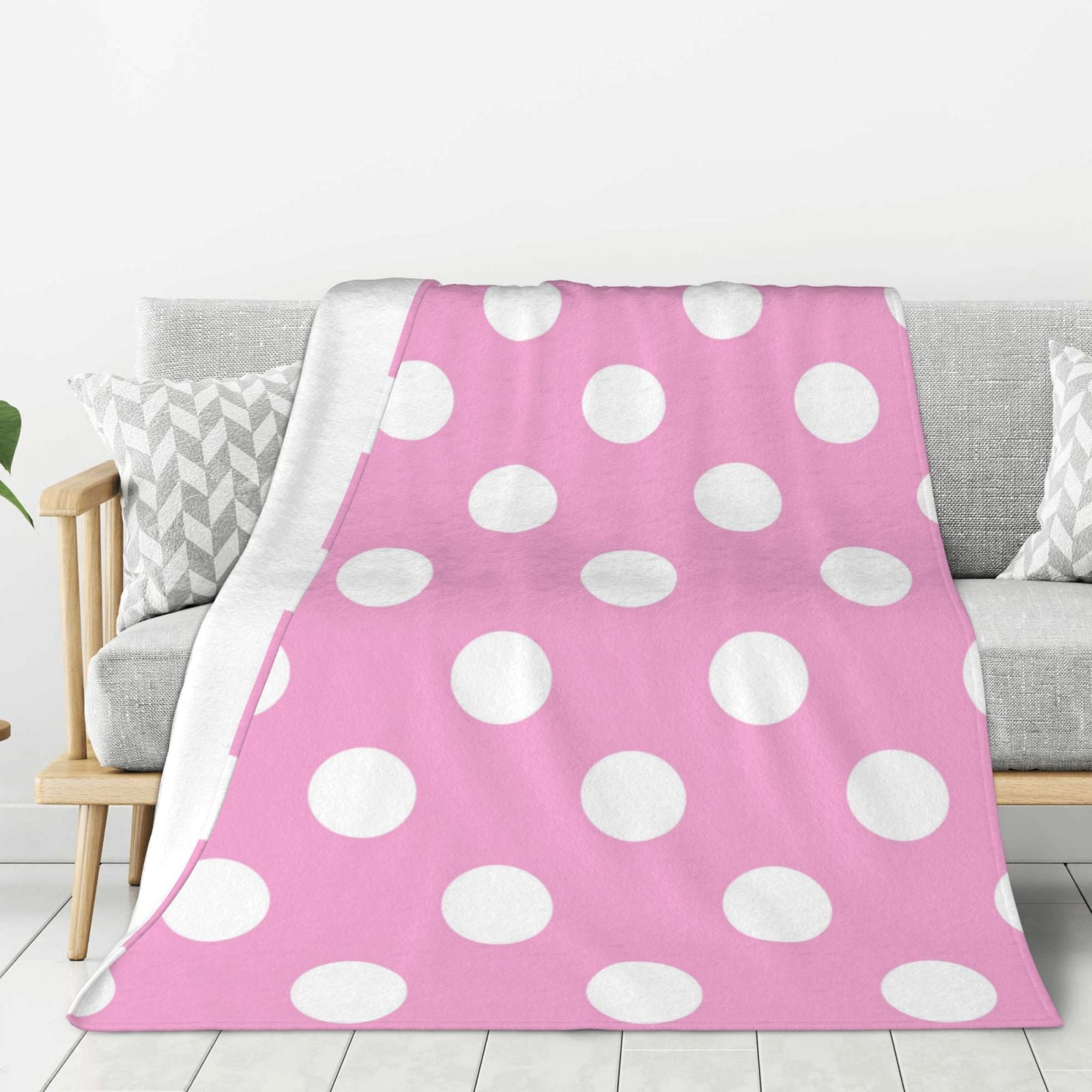 Zeuib Pink And White Polka Dot Print Fleece Throw Blanket,Plush Fluffy ...