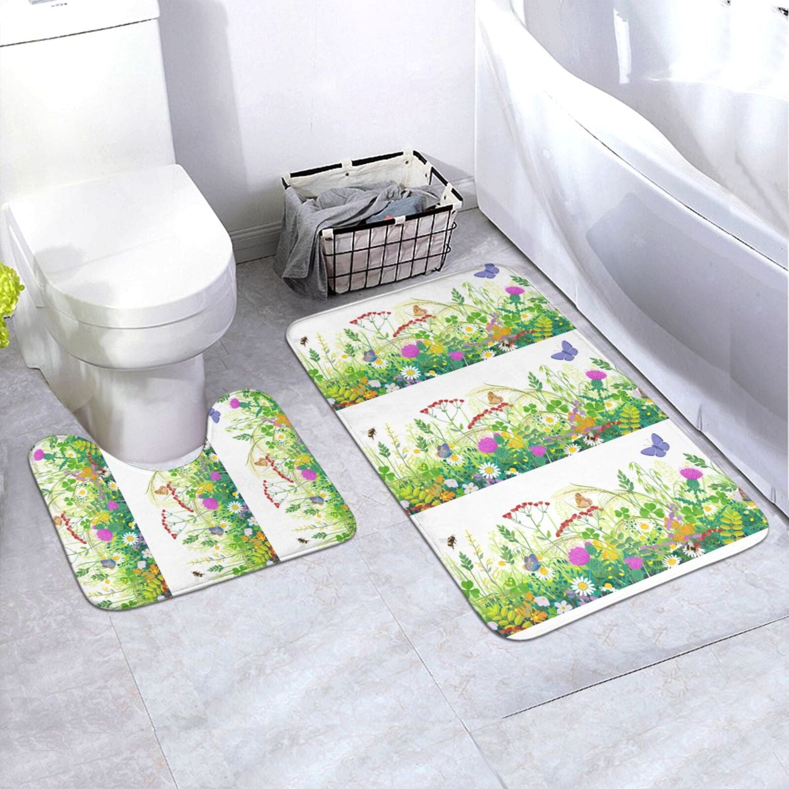 Zeuib Plants and Insects Water/Dust Absorbent bath rug set,Toilet Bath ...