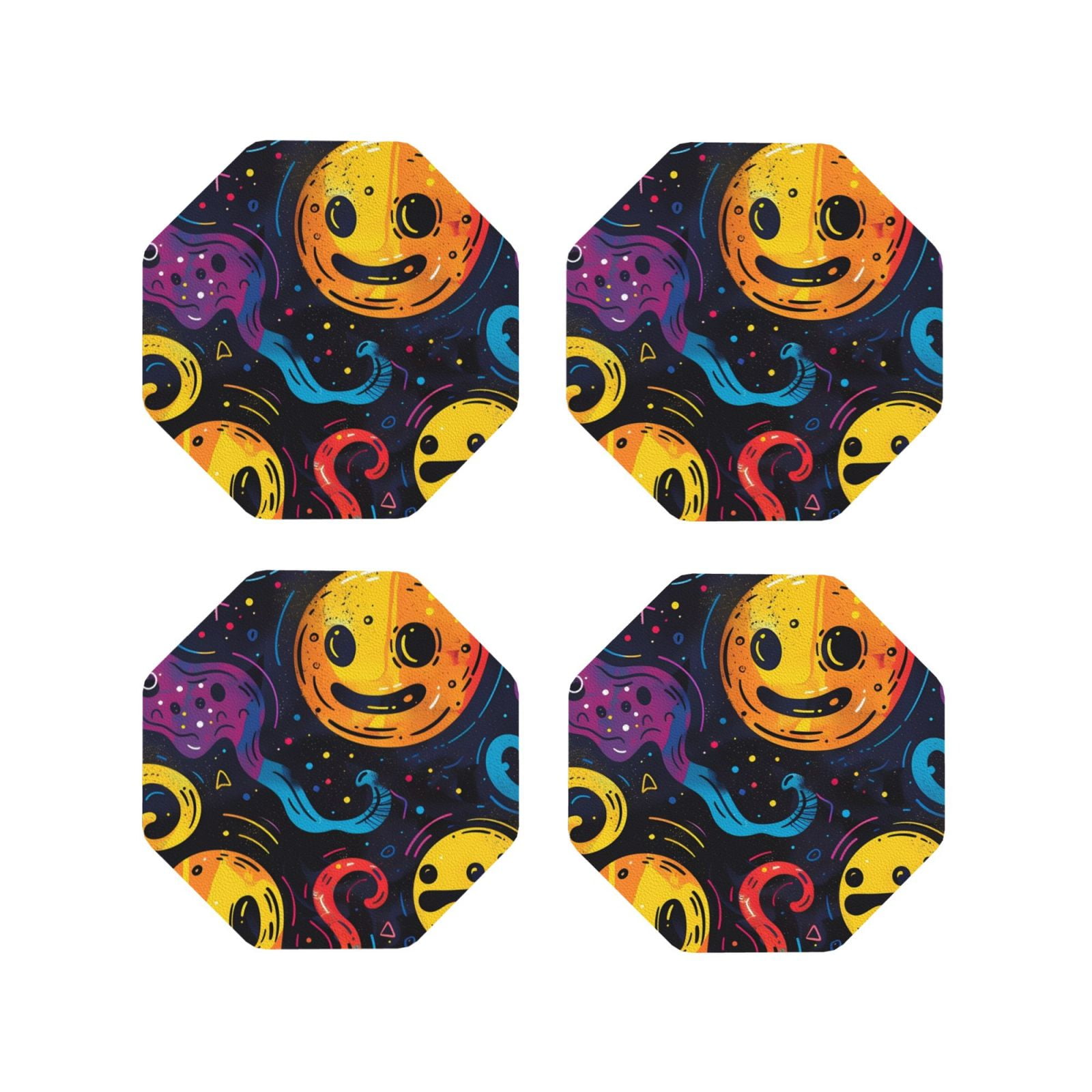 Zeuib Playful Ghosts Night Sky Print Set of 4 Coasters for Drinks ...