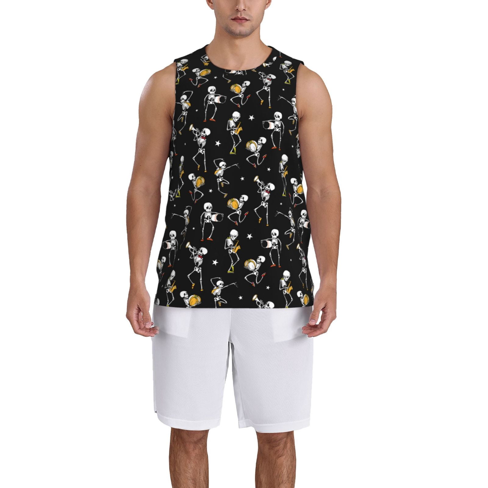 Zeuib Playing Music Skeletons Jersey Shirt for Men,Mesh Athletic ...
