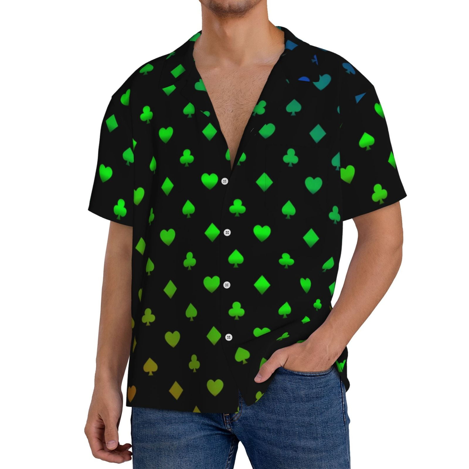 Zeuib Poker Shapes Men's Short Sleeve Button-Down Shirt,Cuban Shirts ...