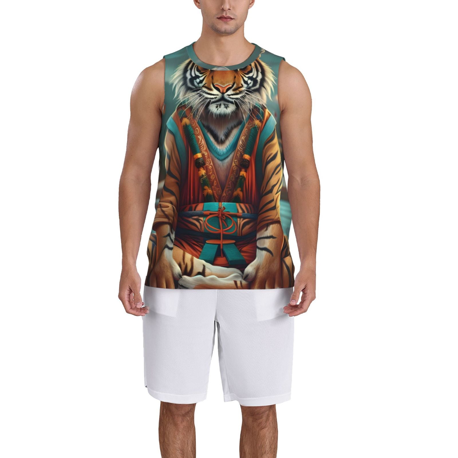 Zeuib Pond Meditating Tiger Jersey Shirt for Men,Mesh Athletic Practice ...