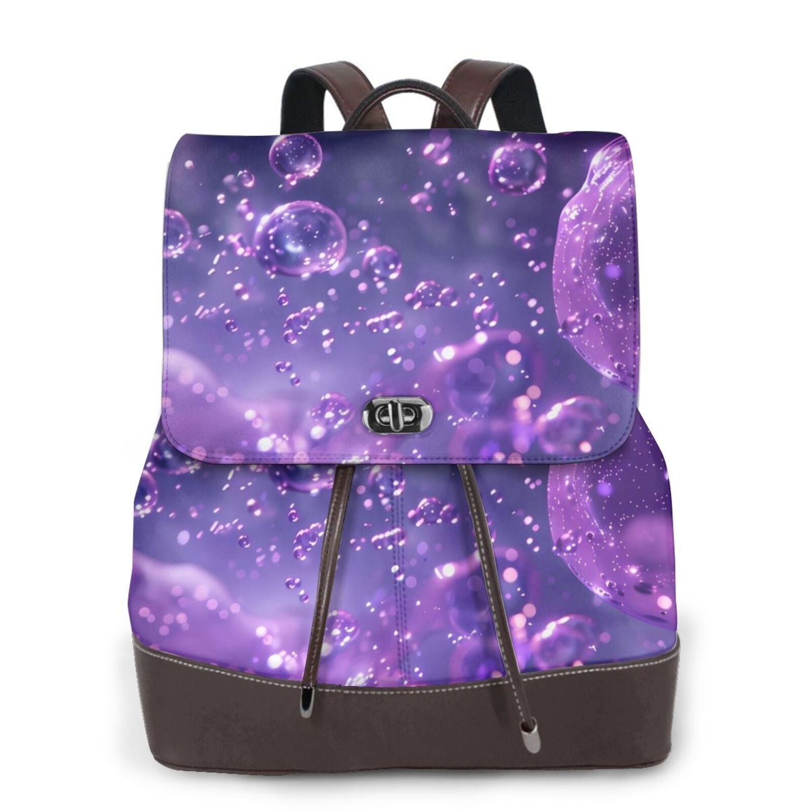 Zeuib Purple Bubble Abstract Art Print Leather Backpack for Women ...