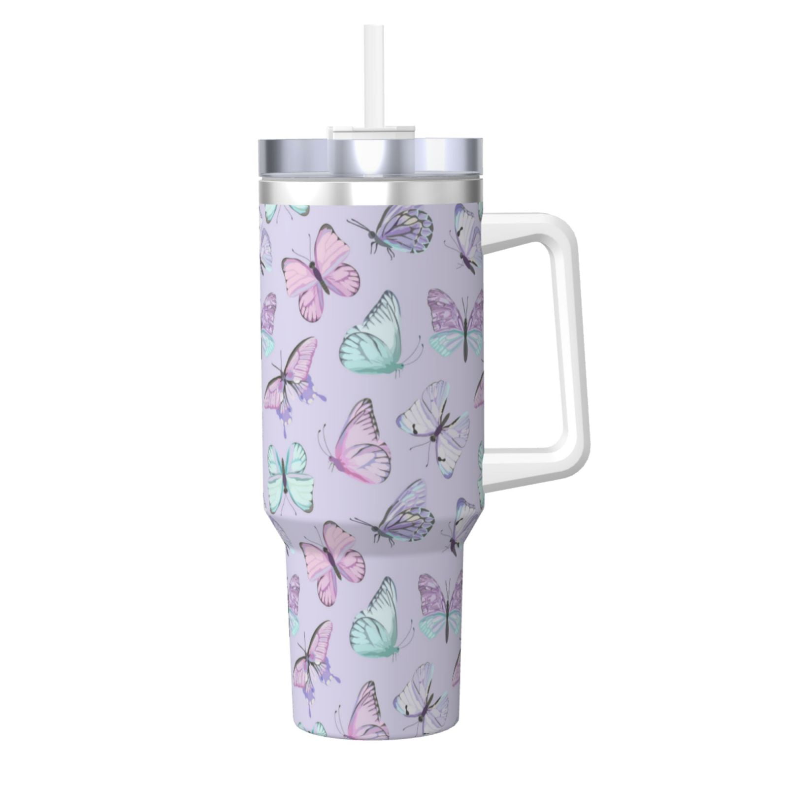 Zeuib Purple Butterfly Printed Insulated Stainless Steel Hot/Cold ...