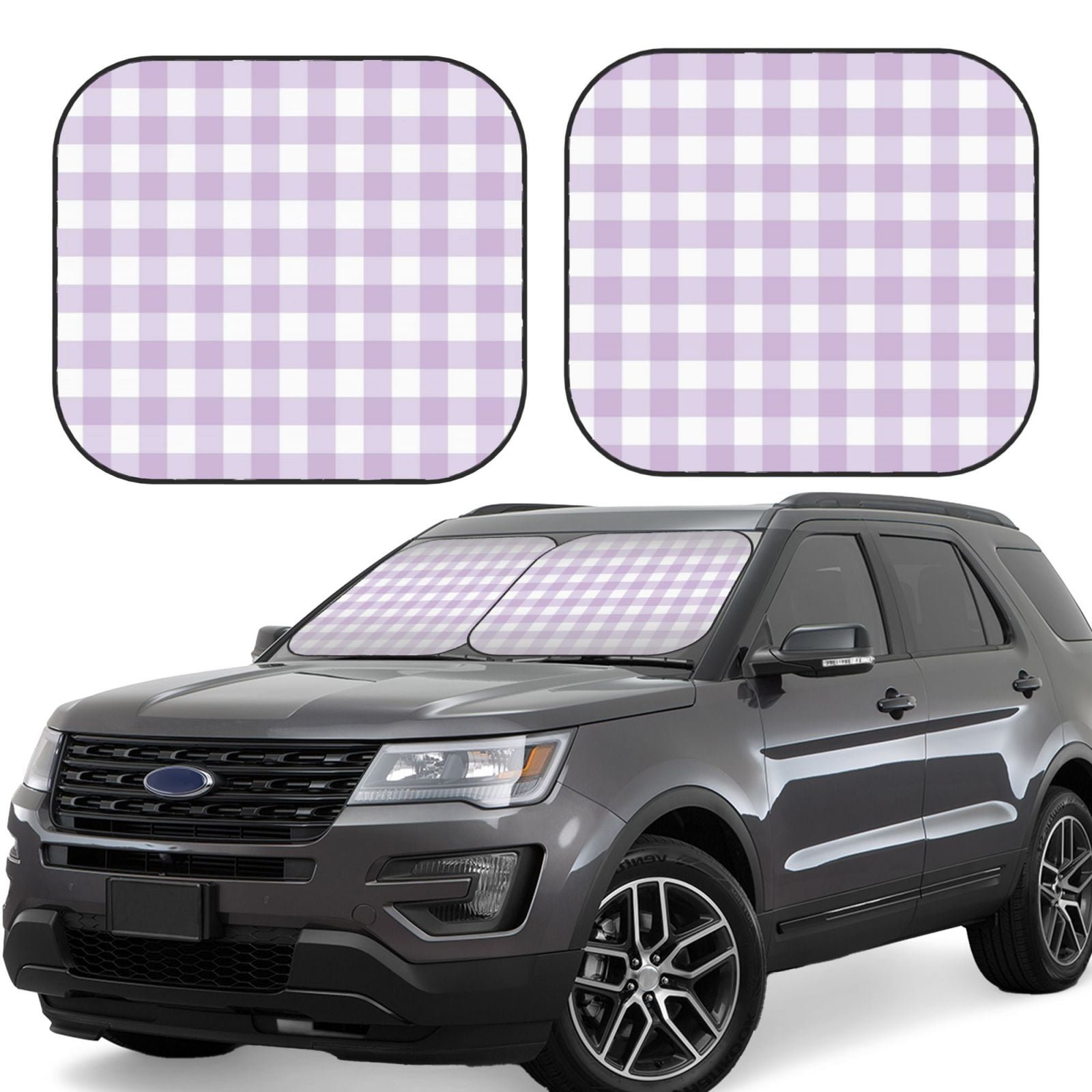 Zeuib Purple Checkboard Print Car Windshield Sun Shade ,2 Piece ...