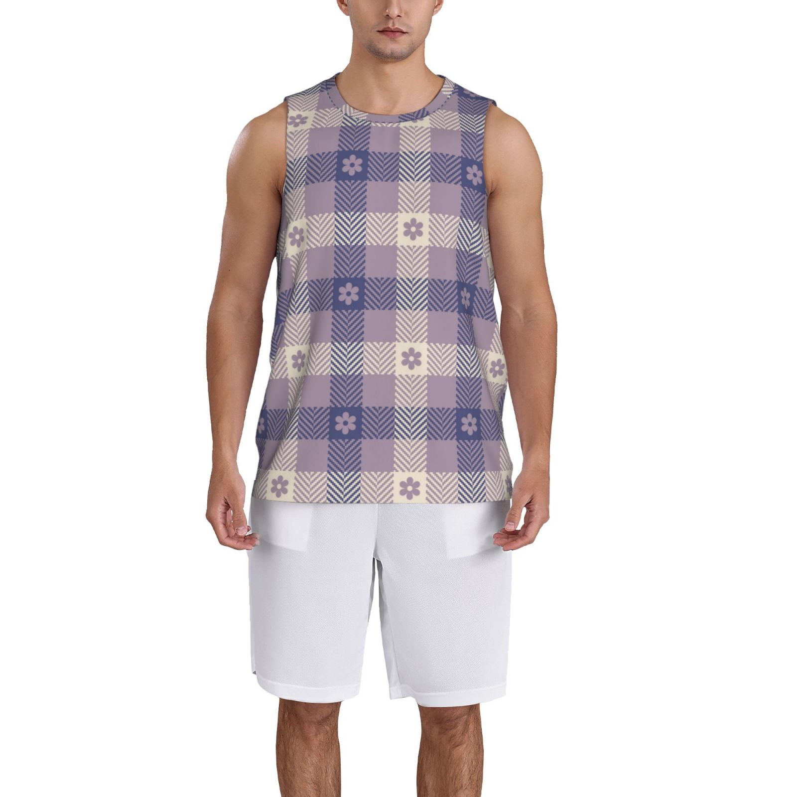 Zeuib Purple Floral Gingham Check Plaid Jersey Shirt for Men,Mesh ...