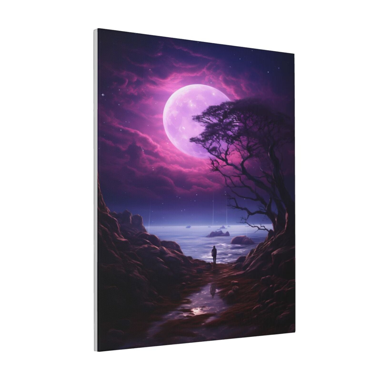 Zeuib Purple Moon Tree Night Sky Print Farmhouse Canvas Wall Art For ...