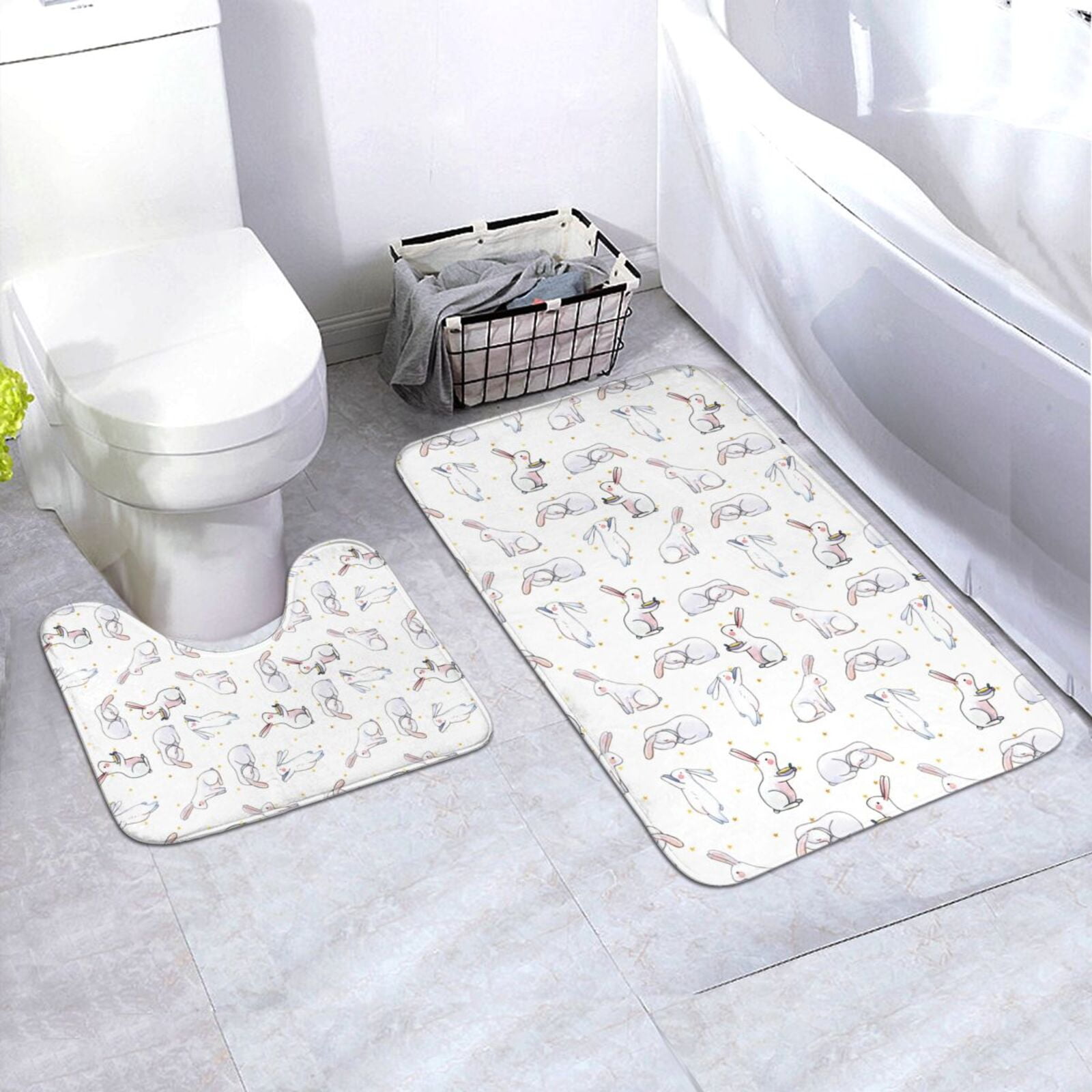 Zeuib Rabbit Eating Water/Dust Absorbent bath rug set,Toilet Bath Mat U ...
