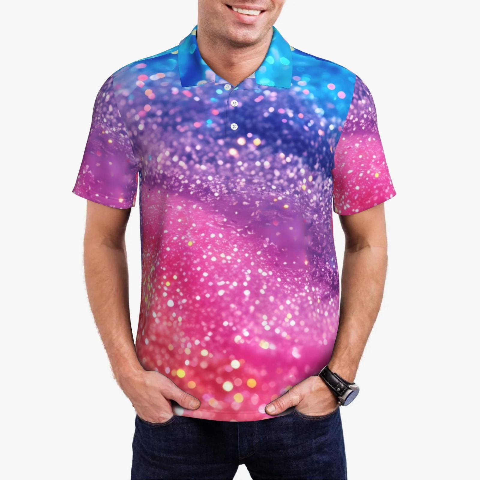 Zeuib Rainbow Glitter Cute Print Men's Athletic Fit Golf Polo Shirt ...