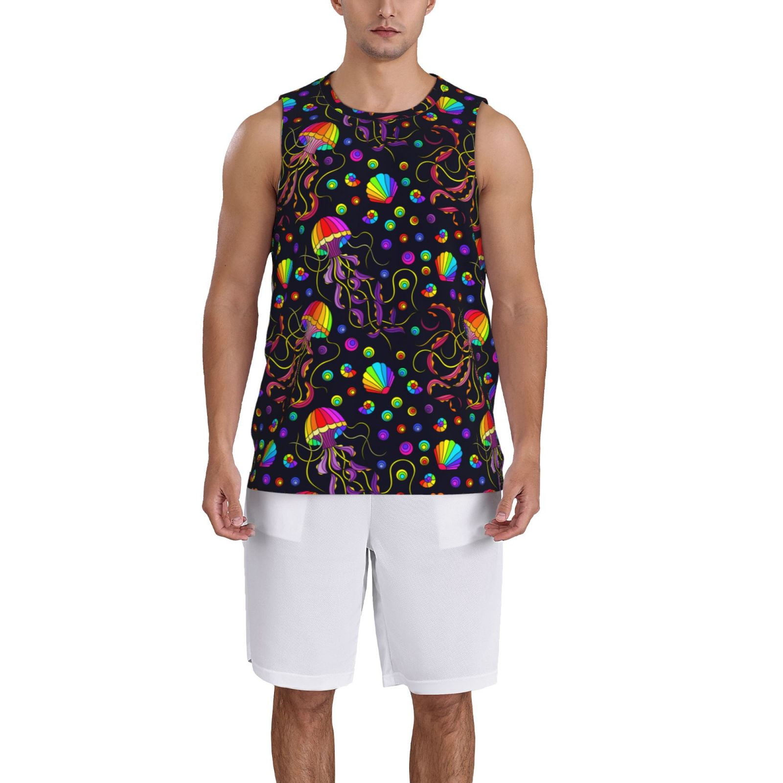 Zeuib Rainbow Jellyfishes Jersey Shirt for Men,Mesh Athletic Practice ...