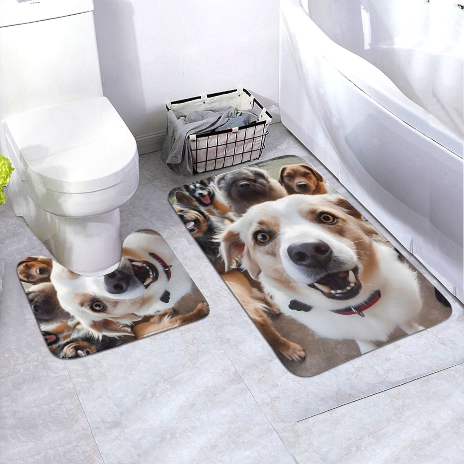 Zeuib Realistic Cute Puppy Water/Dust Absorbent bath rug set,Toilet ...