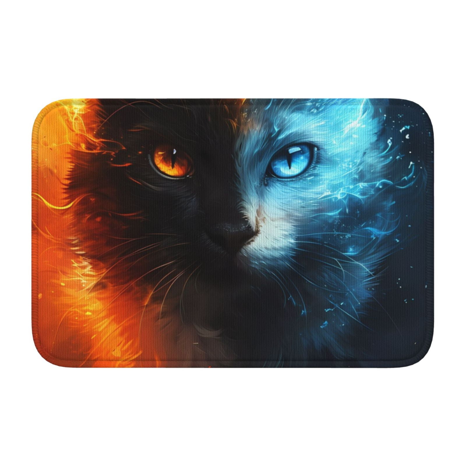 Zeuib Red And Blue Fire Cat Anti-Slip Polyester Floor Mat - Durable ...