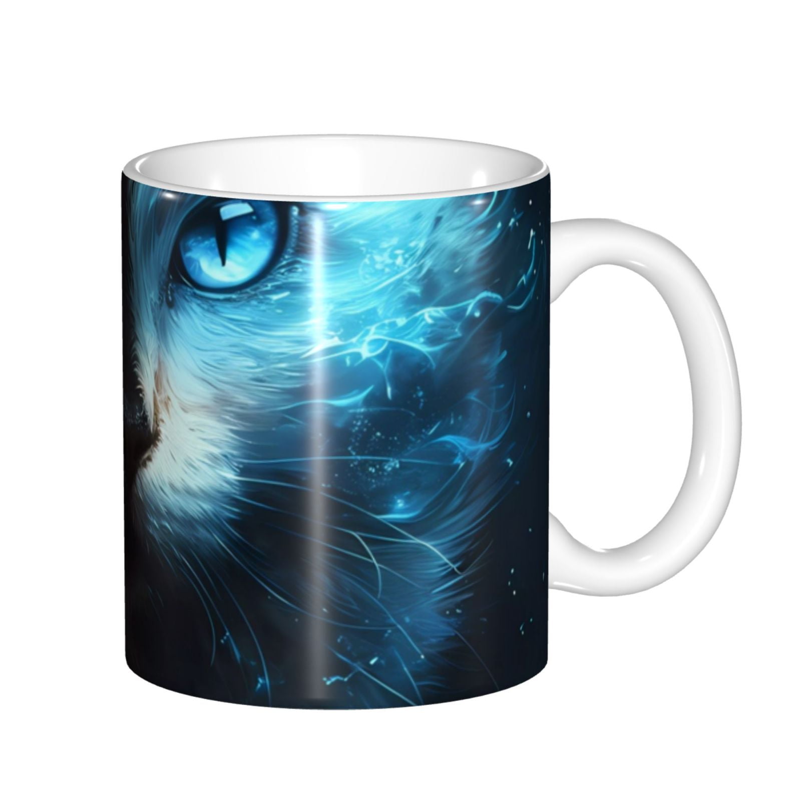 Zeuib Red And Blue Fire Cat Ceramic Coffee Mug with Large Handle，Modern ...