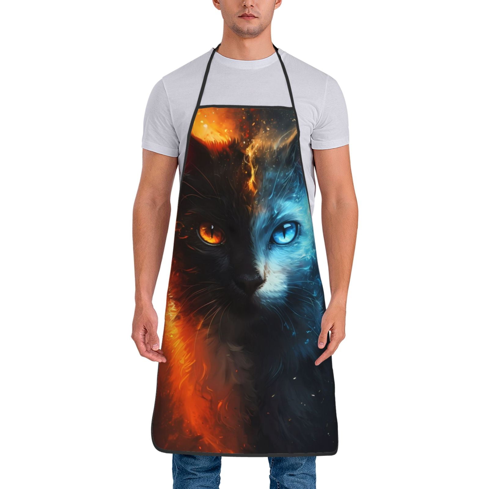 Zeuib Red And Blue Fire Cat Print Unisex Waterproof Aprons ,Cooking ...