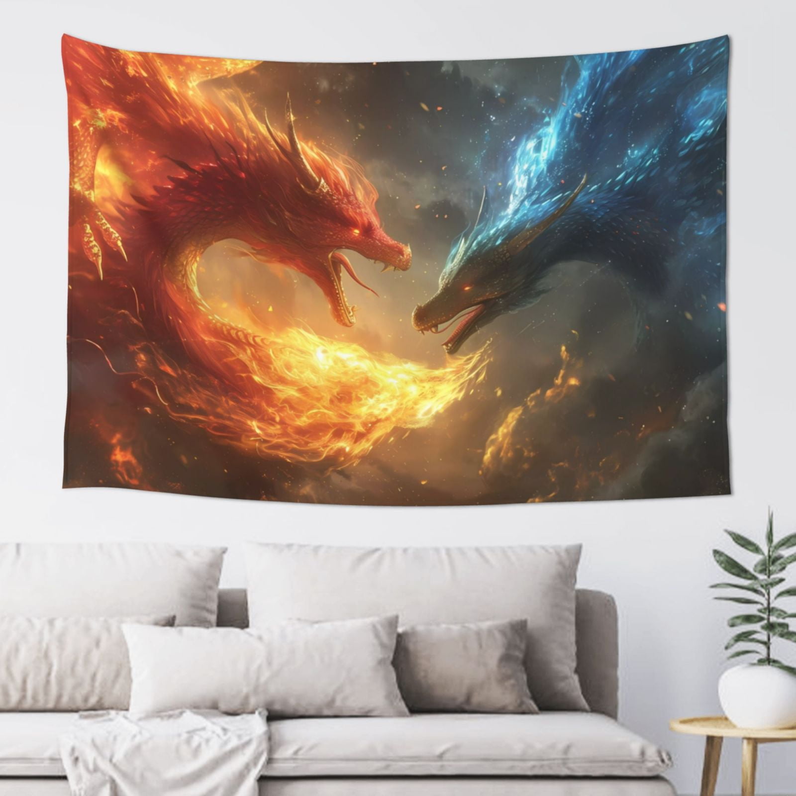 Zeuib Red And Blue Fire Dragon B Print 60x40in Tapestry Wall Hanging ...