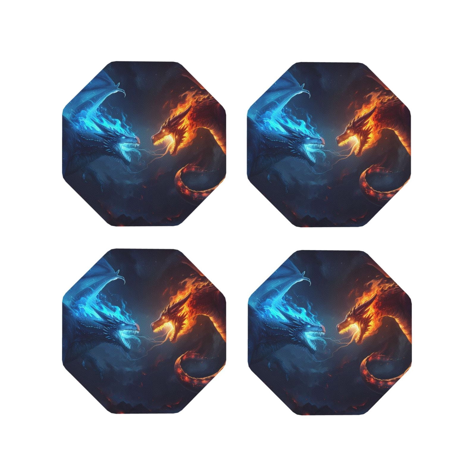 Zeuib Red And Blue Fire Dragon C Print Set of 4 Coasters for Drinks ...