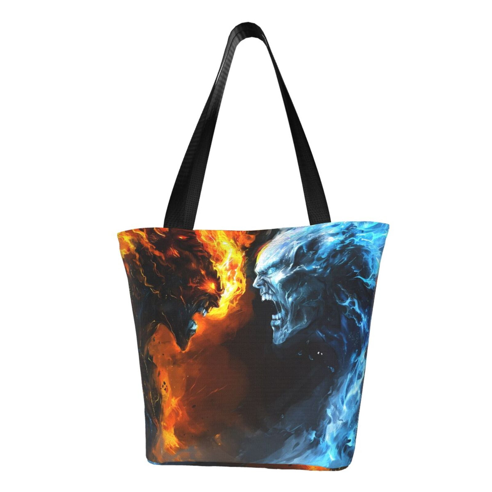 Zeuib Red And Blue Fire Skull Warrior Shoulder Bag for Women Tote Bag ...