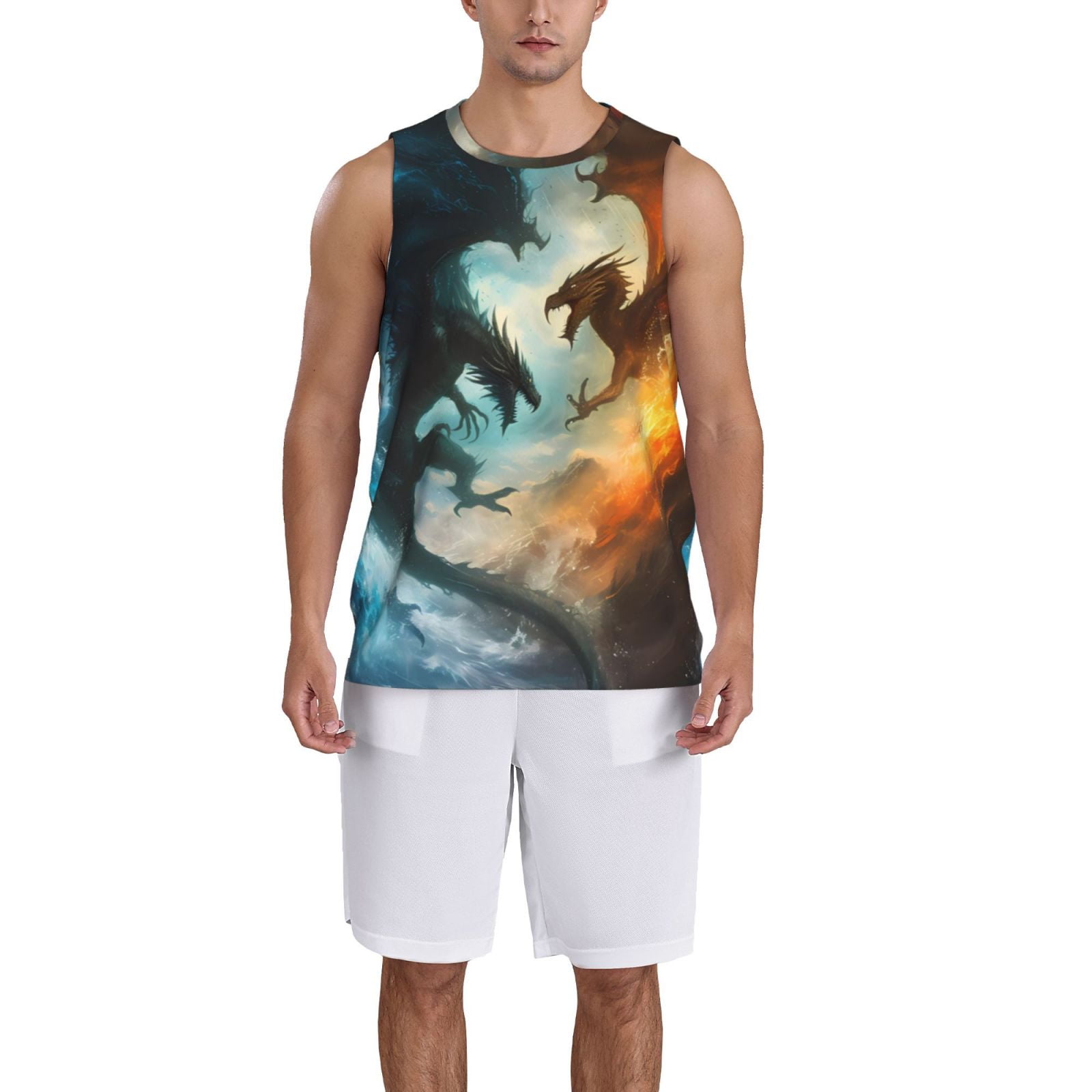 Zeuib Red And Blue Flame Wave Dragon Jersey Shirt for Men,Mesh Athletic ...