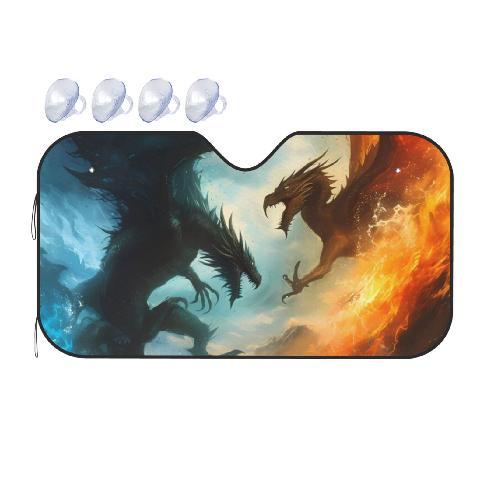 Zeuib Red And Blue Flame Wave Dragon Premium Car Sunshade: Superior Sun ...